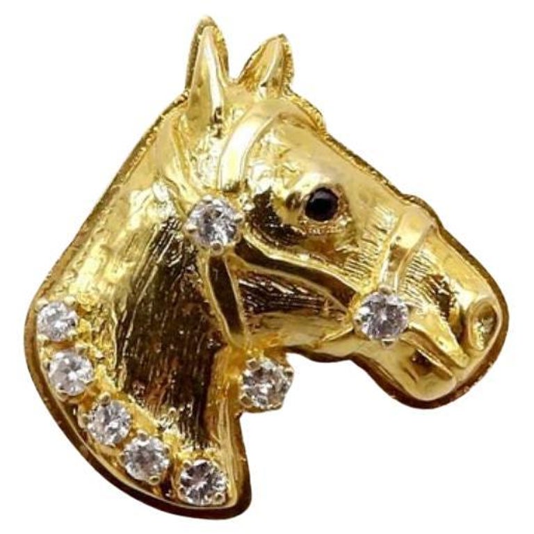 14k Gold Bas Relief Horse Head Pendant With Diamonds, circa 1960's For ...
