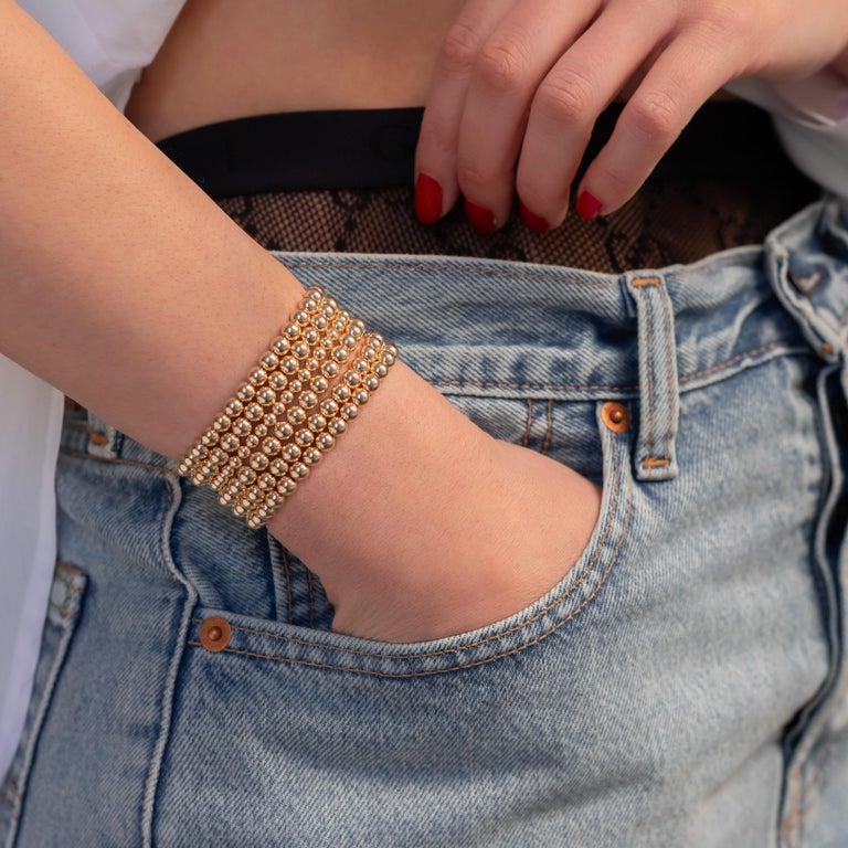14 Karat Gold Bead Bracelet Stack at 1stDibs | gold beaded bracelet ...