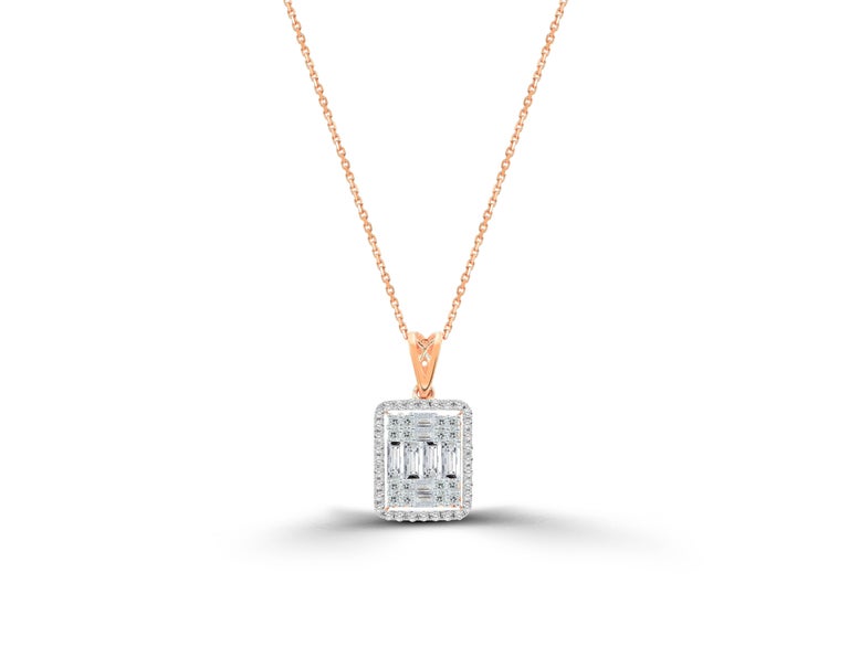 14k Gold Big Diamond Baguette Necklace For Sale at 1stDibs