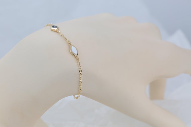 14K Gold Black and White Enameled Rhombus Dainty Bracelet For Sale at ...