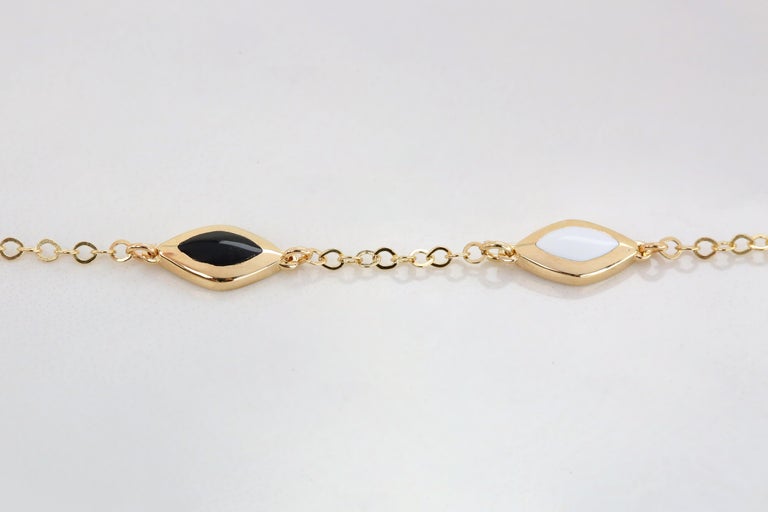 14K Gold Black and White Enameled Rhombus Dainty Bracelet For Sale at ...