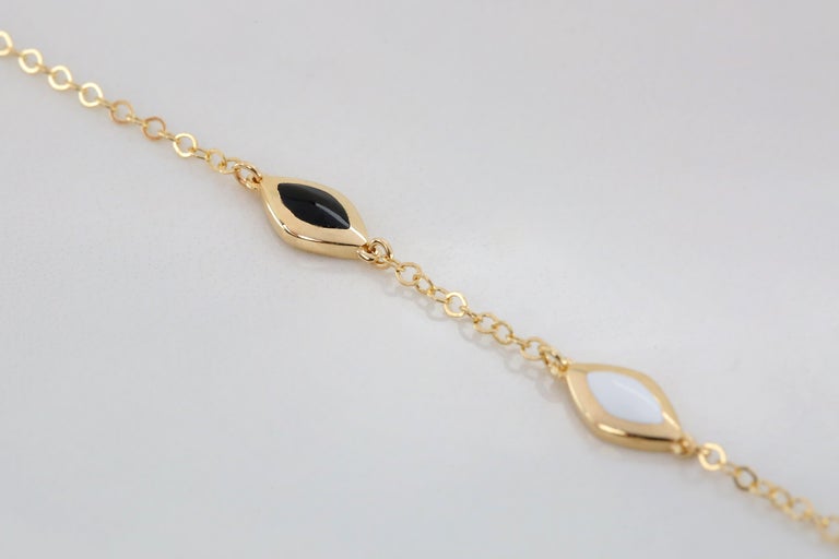 14K Gold Black and White Enameled Rhombus Dainty Bracelet For Sale at ...