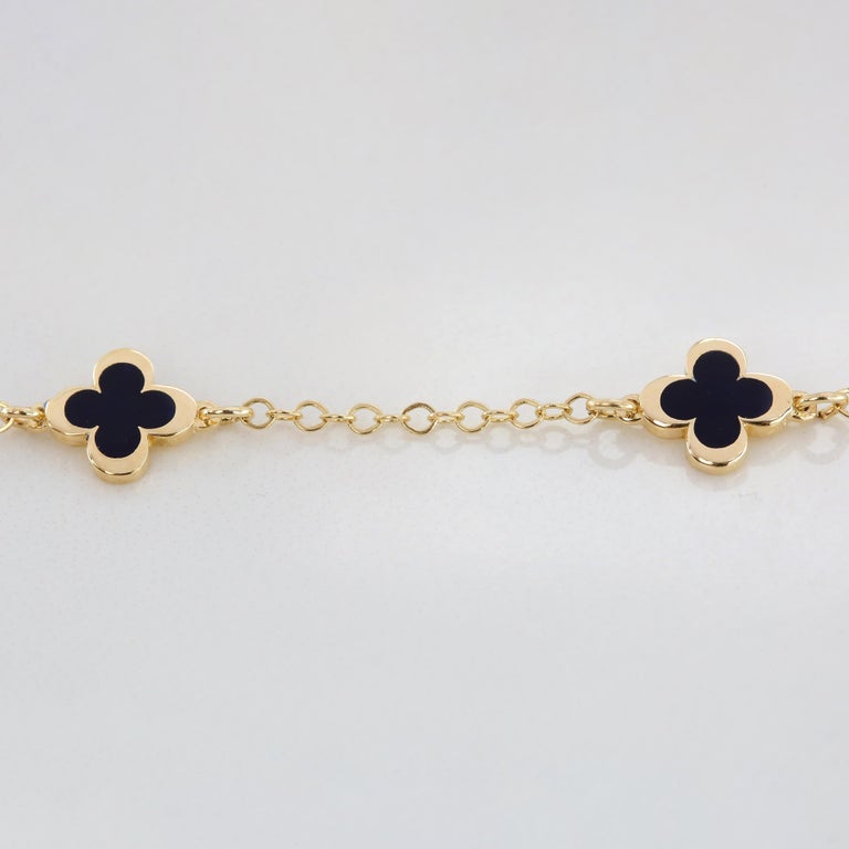 14K Gold Black Enameled Double Clover Shaped Charm Dainty Bracelet For ...