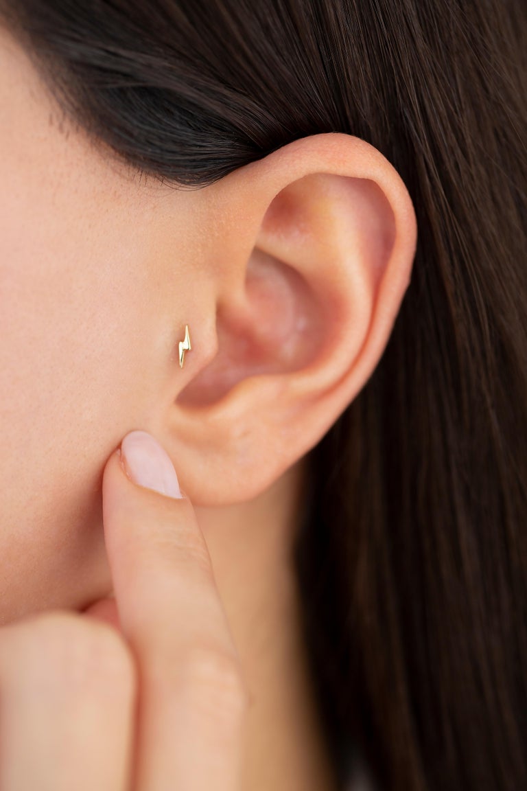 14K Gold Blitz Thunder Piercing, Lightning Gold Stud Earring For Sale ...