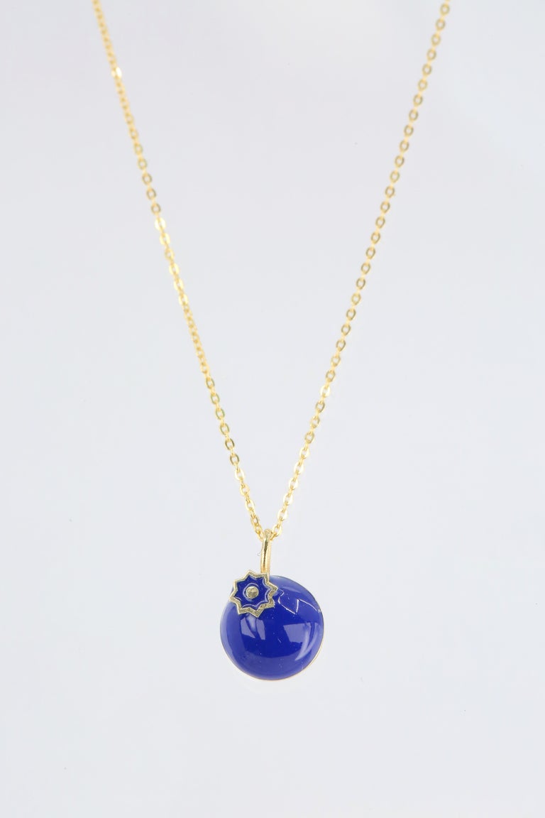 14K Gold Blueberry Necklace, Enamel Fruit Necklace For Sale at 1stDibs