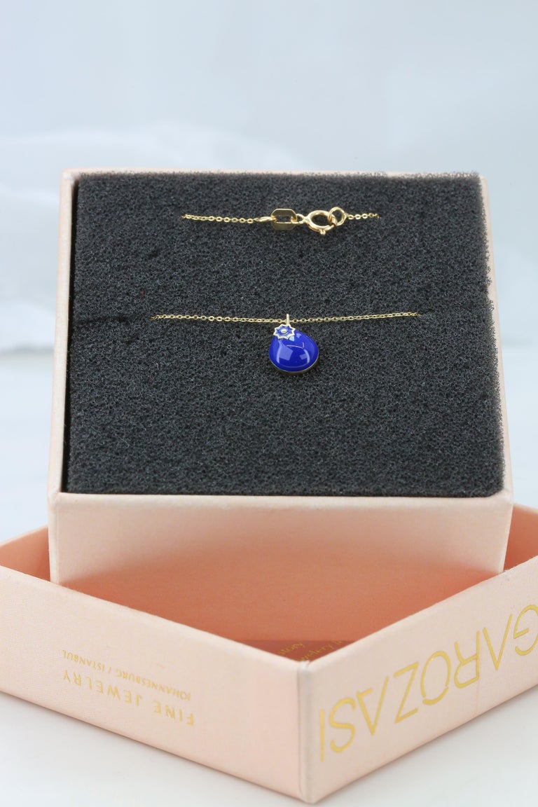 14K Gold Blueberry Necklace, Enamel Fruit Necklace For Sale at 1stDibs