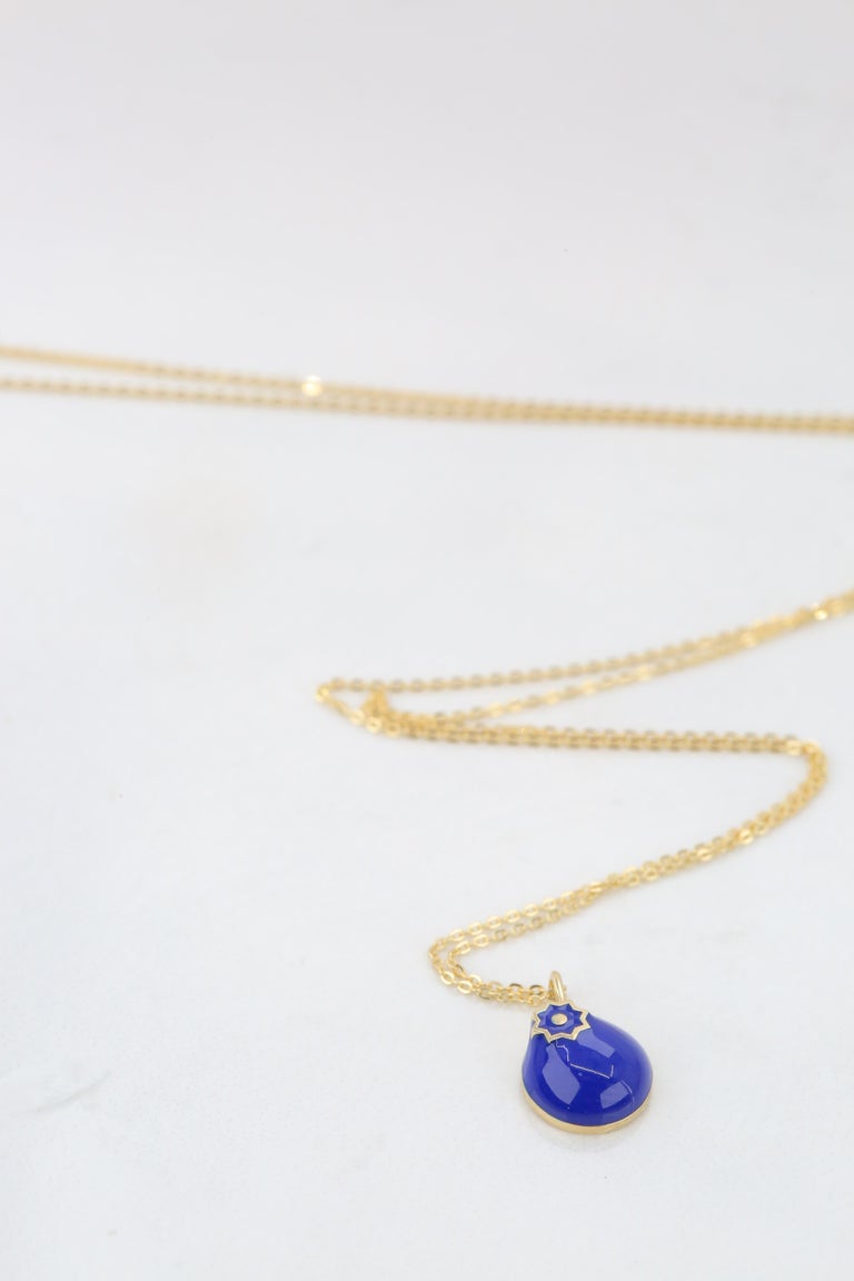 14K Gold Blueberry Necklace, Enamel Fruit Necklace For Sale at 1stDibs