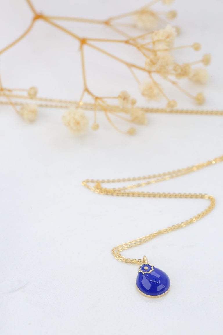 14K Gold Blueberry Necklace, Enamel Fruit Necklace For Sale at 1stDibs