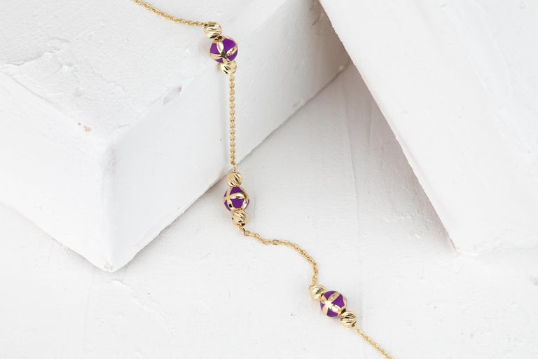 14k Gold Bracelet Purple Enameled and Dorica Collected Model Bracelet ...