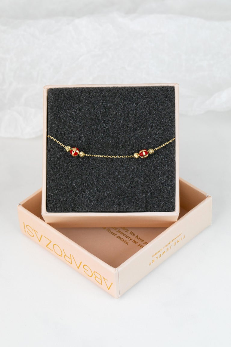 14k Gold Bracelet Red Enameled and Dorica Collected Model Bracelet For ...