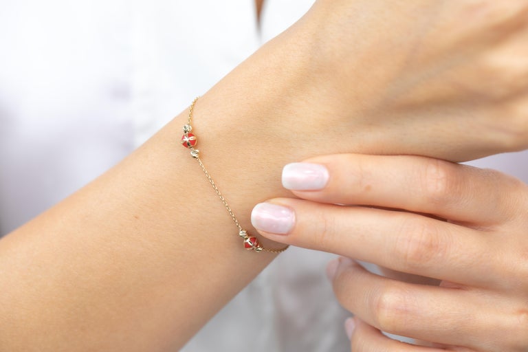 14k Gold Bracelet Red Enameled and Dorica Collected Model Bracelet For ...