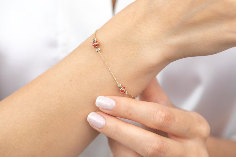 14k Gold Bracelet Red Enameled and Dorica Collected Model Bracelet For ...