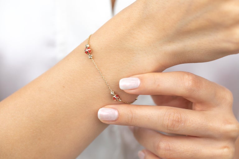 14k Gold Bracelet Red Enameled and Dorica Collected Model Bracelet For ...