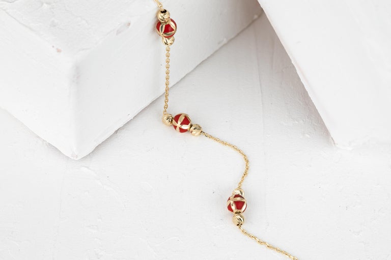14k Gold Bracelet Red Enameled and Dorica Collected Model Bracelet For ...