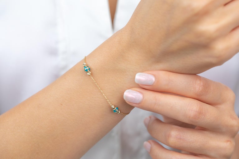 14k Gold Bracelet Turquoise Enamel and Dorica Collected Model Bracelet ...