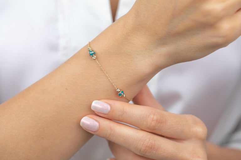 14k Gold Bracelet Turquoise Enamel and Dorica Collected Model Bracelet ...