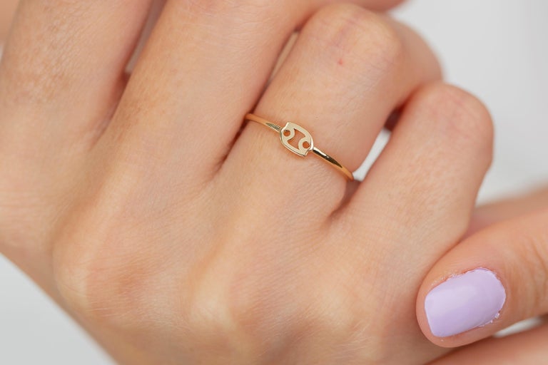 Customizable 14K Gold Cancer Zodiac Ring, Cancer Sign Zodiac Ring For ...