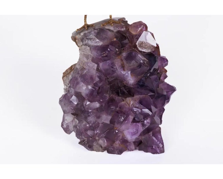 14K Gold, Carved Jasper Bird on an Amethyst Rock Geode For Sale at 1stDibs