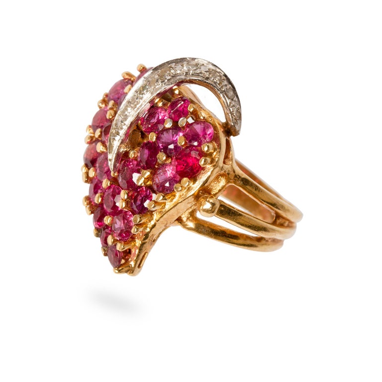 14 Karat Gold Contemporary Style Diamond and Ruby Ring at 1stDibs