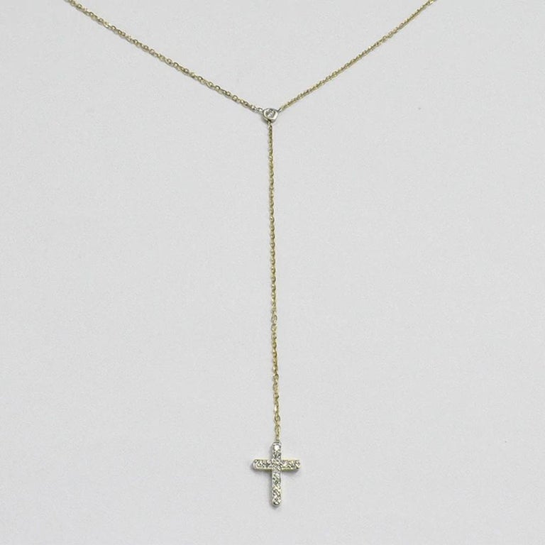 14k Gold Cross Lariat Necklace Diamond Lariat Necklace Cross Y Necklace ...