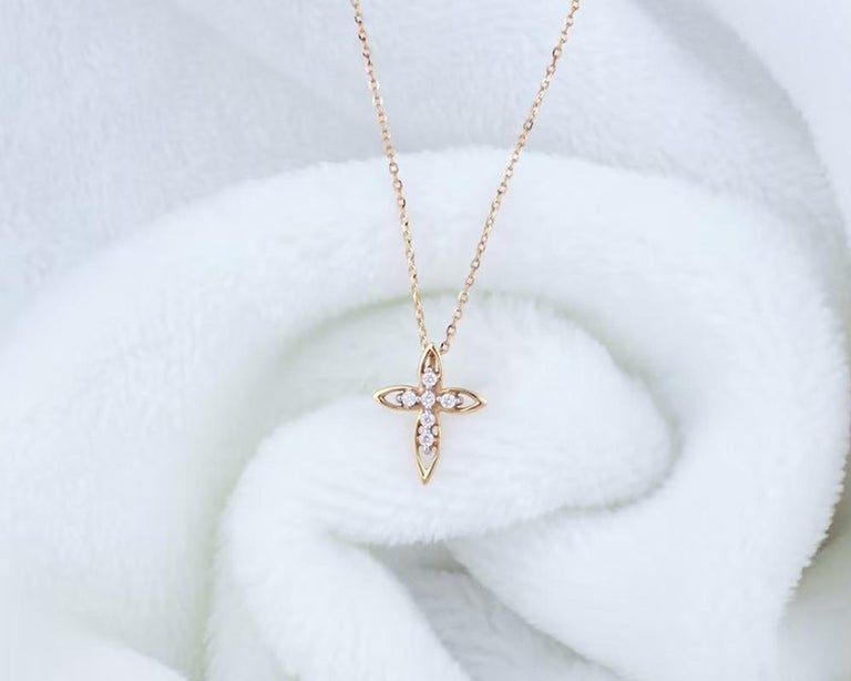 14K Gold Cross Necklace Diamond Mini Cross Necklace Religious Necklace ...