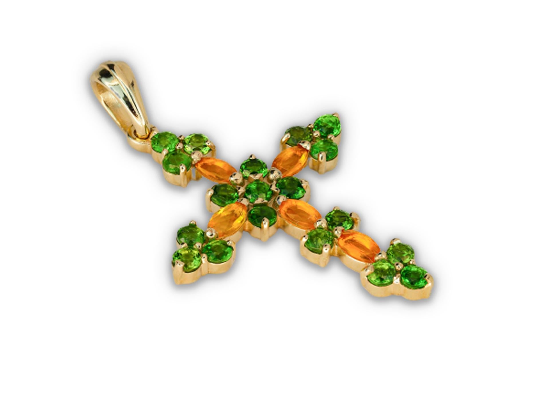 Cross pendant with colored gemstones in 14k gold! For Sale at 1stDibs ...