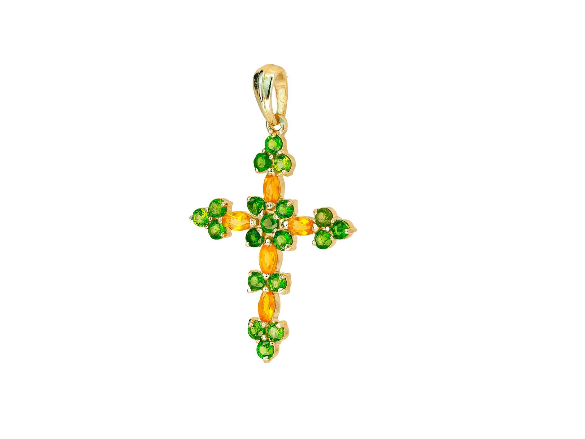 Cross pendant with colored gemstones in 14k gold! For Sale at 1stDibs ...