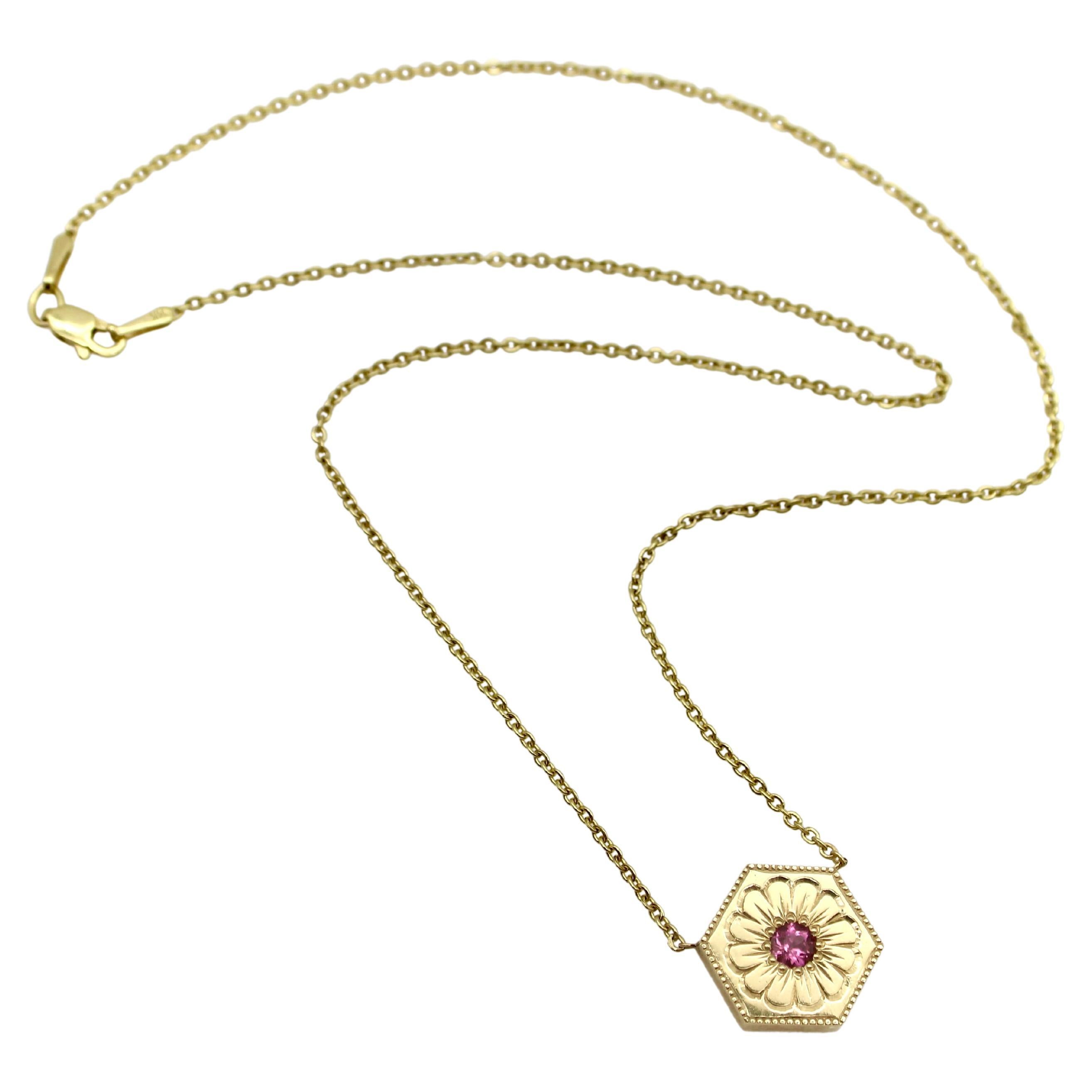 14K White Gold Bar Necklace with Diamond and Pink Tourmaline For Sale ...