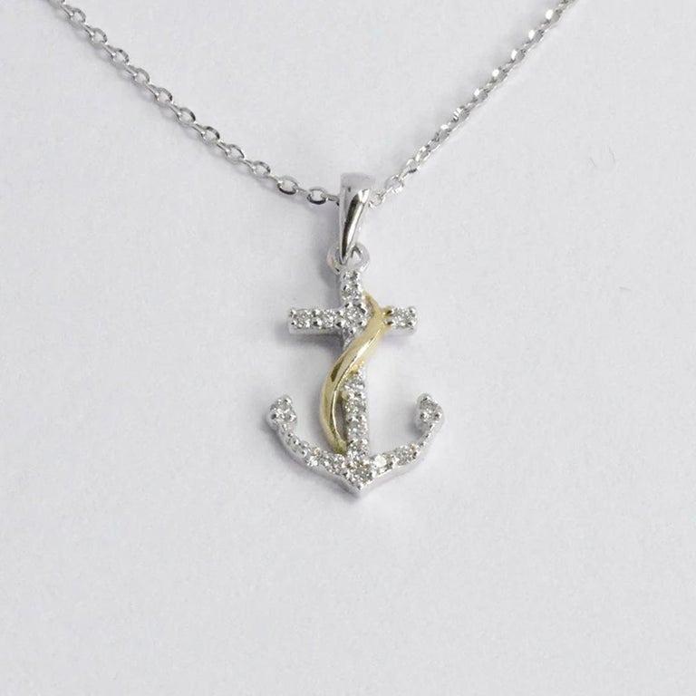 14k Gold Two-Tone Diamond Anchor Necklace Nautical Ocean Jewelry For ...
