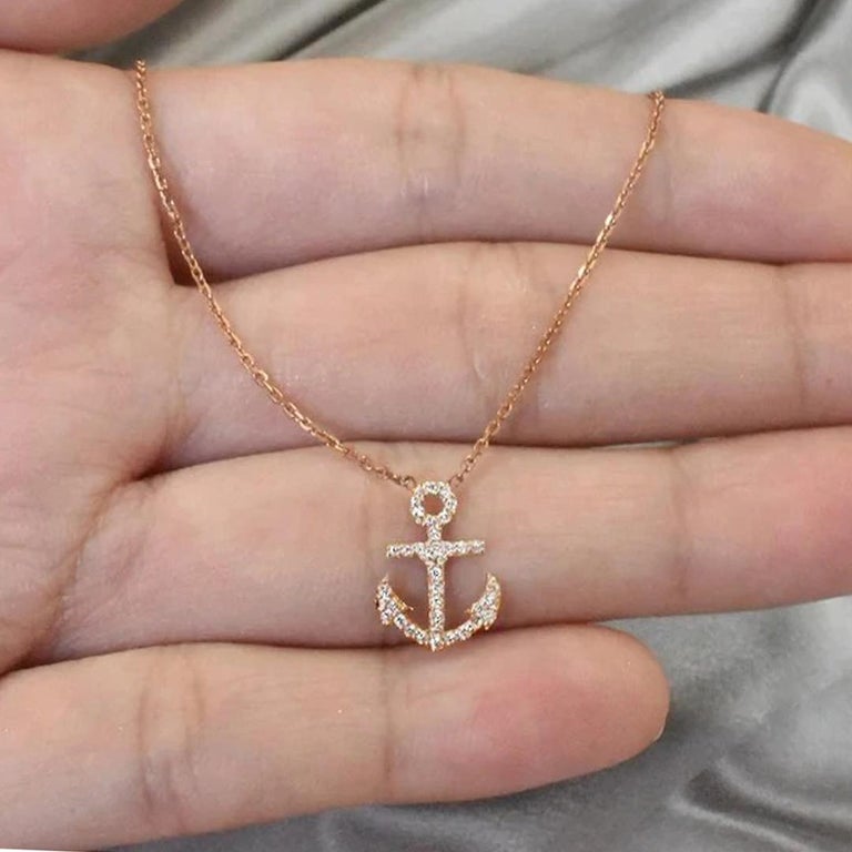 14k Gold Diamond Anchor Necklace Ocean Necklace Dainty Diamond ...