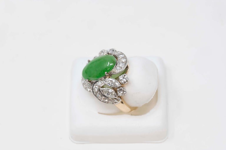 14k Gold Diamond and Jade Ladies Ring at 1stDibs