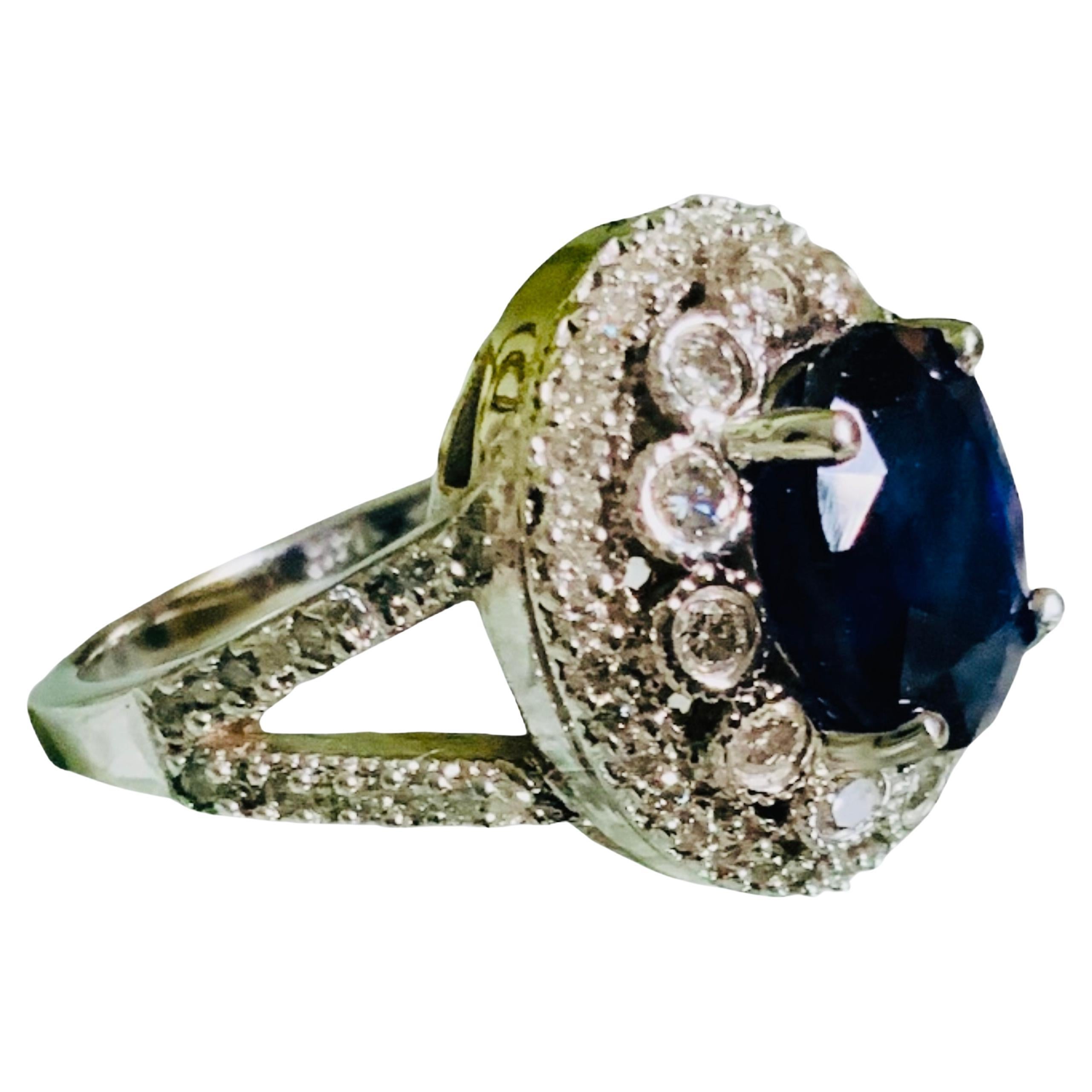 14K Gold Diamond And Sapphire Ring For Sale at 1stDibs