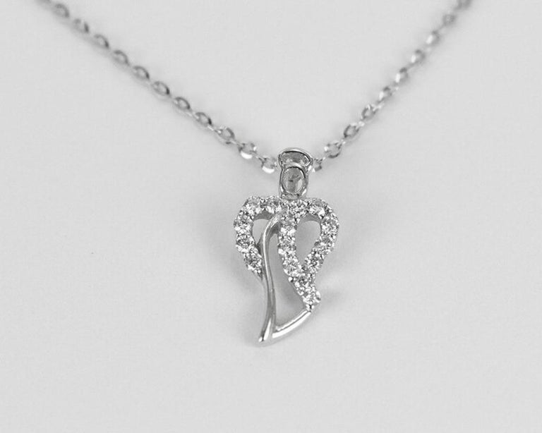 14k Gold Diamond Angle Necklace Minimalist Heart Guardian Angel ...