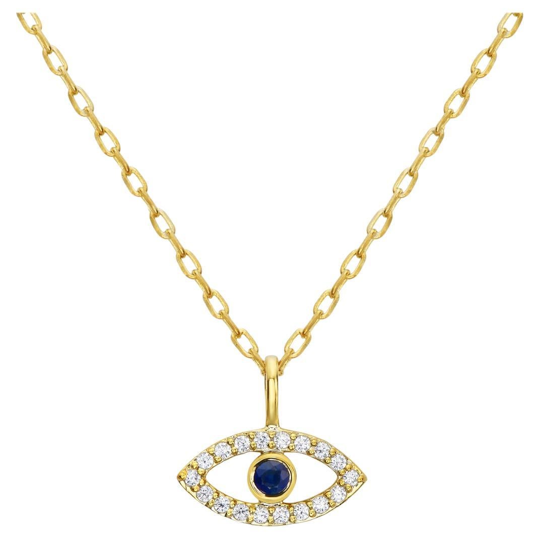 14K Yellow Gold Blue Sapphire and Diamond Evil Eye Necklace For Sale at 1stDibs | evil eye ...