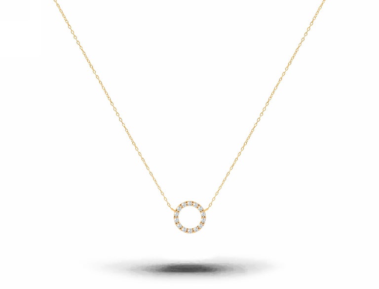 14k Gold Diamond Circle Necklace Layering Necklace For Sale at 1stDibs