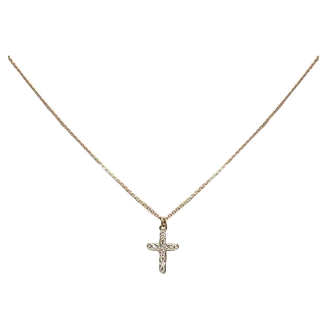Champagne Diamond Sideways Cross Necklace For Sale at 1stDibs
