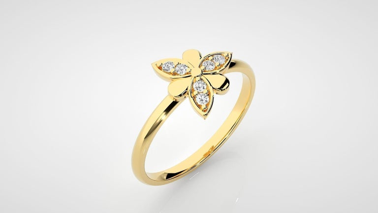 Customizable 14K Gold Diamond Flower Lightweight Minimalist Ladies Ring ...