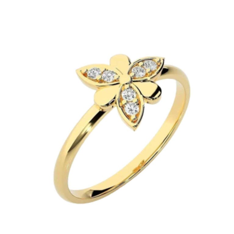Customizable 14k Gold Diamond Flower Lightweight Minimalist Ladies Ring ...