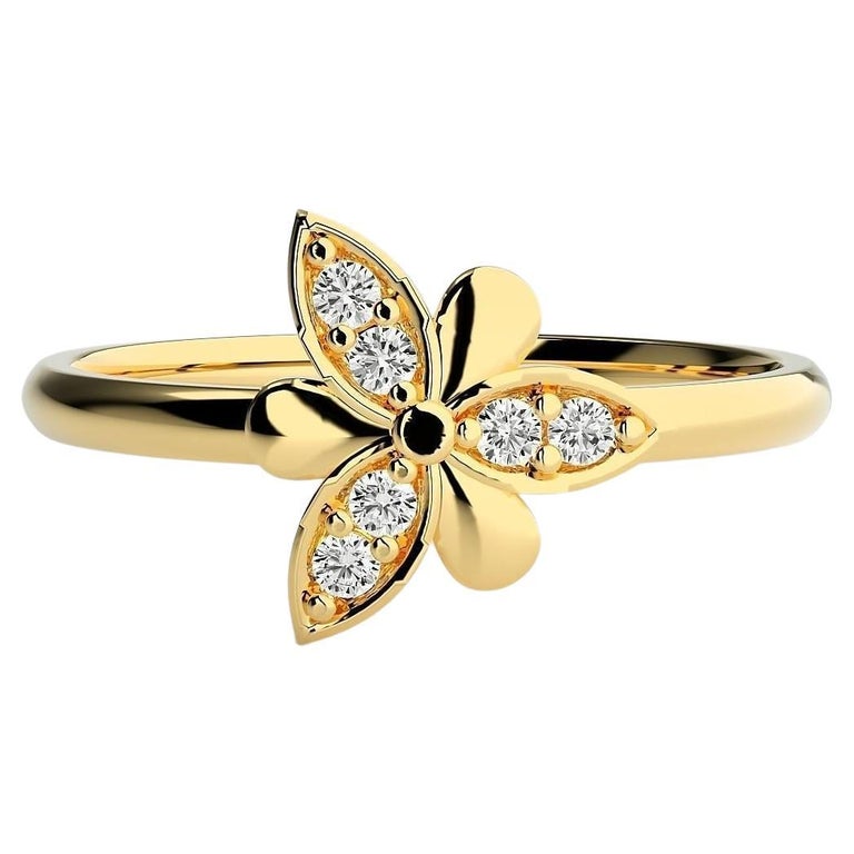 Customizable 14K Gold Diamond Flower Lightweight Minimalist Ladies Ring ...