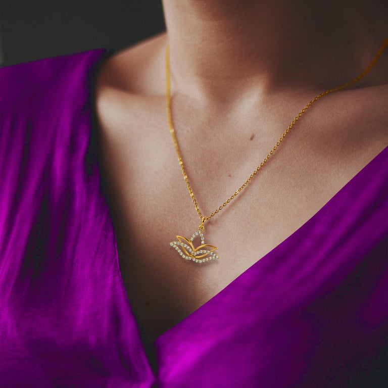 14k Gold Diamond Lotus Necklace Minimalist Spiritual Lotus Necklace For ...