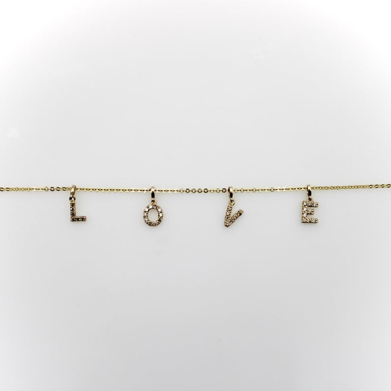 14k Gold Diamond Micro Pave LOVE Necklace For Sale at 1stDibs