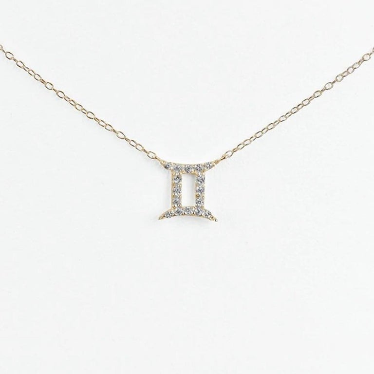 14k Gold Diamond Necklace Gemini Zodiac Sign Birth Sign Necklace For ...