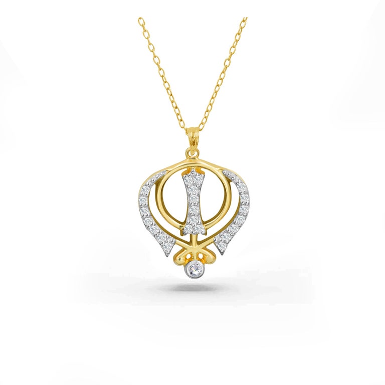 14K Gold Diamond Religious Pendant Khanda Diamond Necklace Sikhism ...