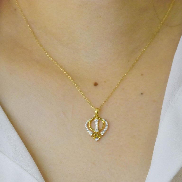 14K Gold Diamond Religious Pendant Khanda Diamond Necklace Sikhism ...