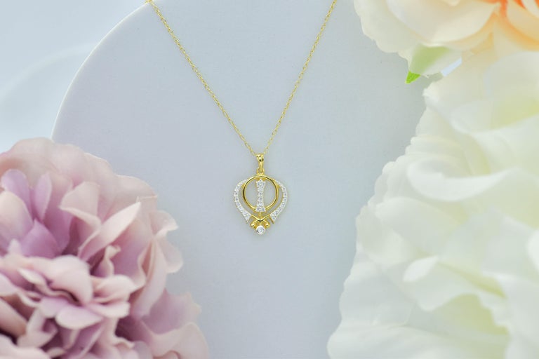 14K Gold Diamond Religious Pendant Khanda Diamond Necklace Sikhism ...