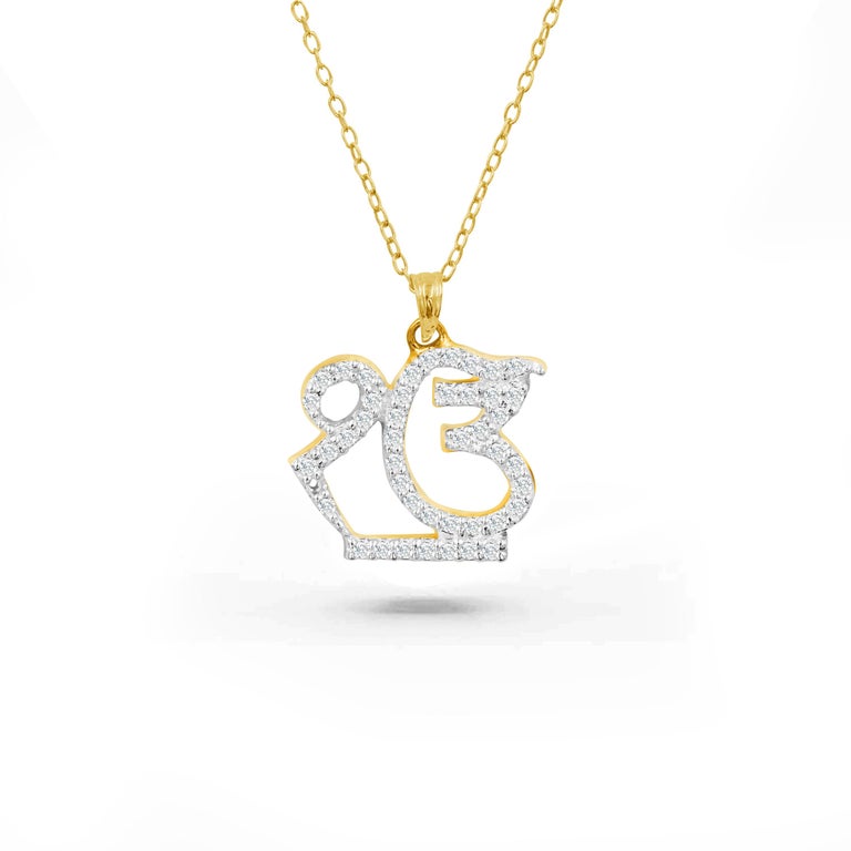 0.3 Carat Diamond 14k Gold Sikhism Ik Onkar Religious Pendant For Sale ...