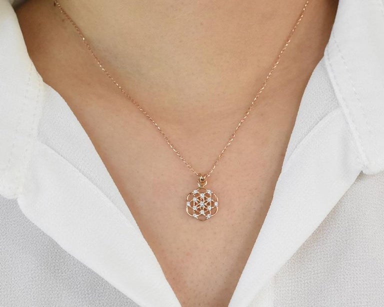 14k Gold Diamond Seed of Life Necklace Flower of Life Necklace For Sale ...
