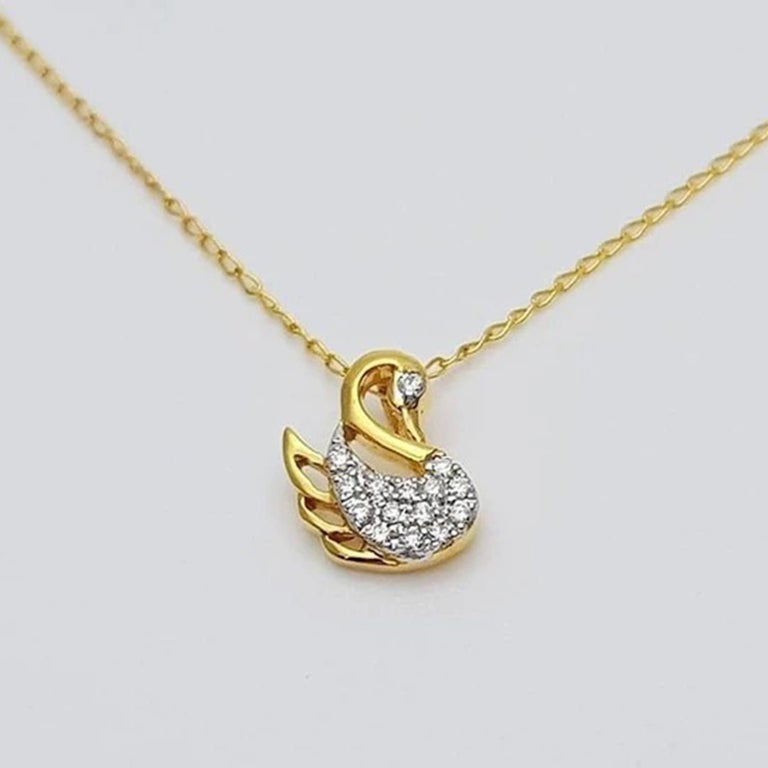 14k Gold Diamond Swan Necklace Lucky Swan Minimal Diamond Necklace For ...