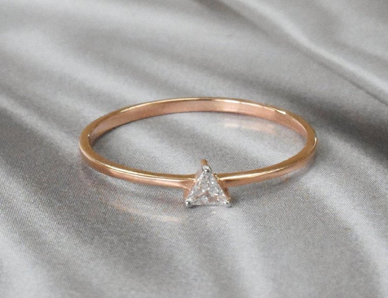 Customizable 14k Gold Diamond Triangle Solitaire Diamond Triangle Ring ...