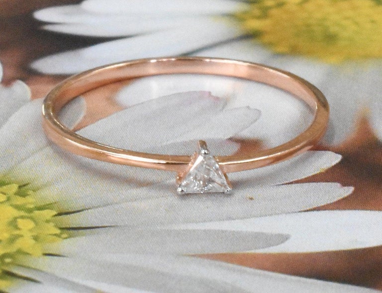 Customizable 14k Gold Diamond Triangle Solitaire Diamond Triangle Ring ...